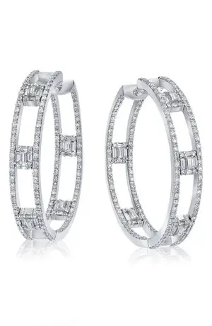 MINDI MOND Clarity Inside Out Diamond Hoop Earrings - White Gold/ Diamond