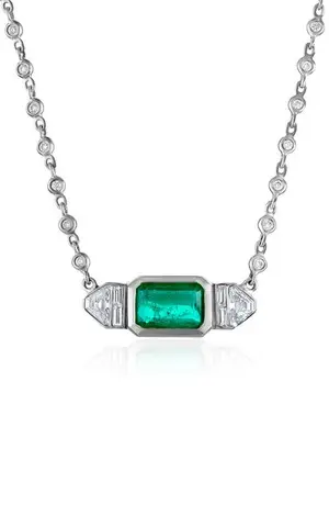 MINDI MOND Emerald And Diamond Platinum Pendant Necklace - Platinum/diamond/emerald