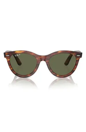Ray-ban 54mm Polarized Oval Wayfarer Sunglasses - Striped Havana