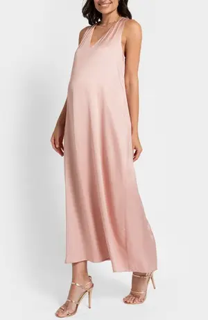 Seraphine Convertible Satin Maxi Maternity Dress - Blush