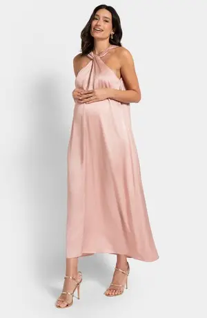 Seraphine Convertible Satin Maxi Maternity Dress - Blush