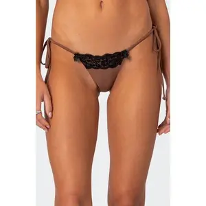 EDIKTED Cassey Lacey Side Tie Bikini Bottom - Brown