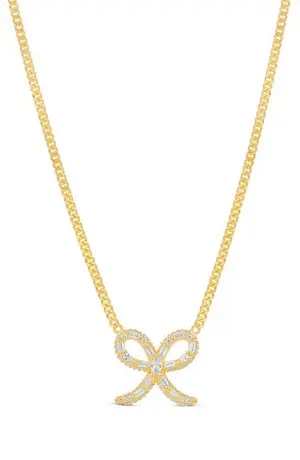 SHYMI Cubic Zirconia Ribbon Pendant Necklace - Gold
