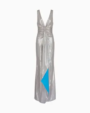 Giorgio Armani Lurex And Tulle Long Dress With Rhinestone Embroidery - Patterned