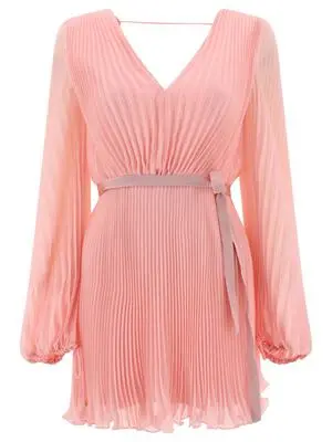 Max Mara "visita" Pleated Chiffon Mini Dress Pink