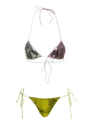 Oseree Triangle-shaped Bikini With Sequins All Over In Techno Fabric - Multicolor