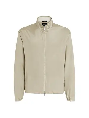 Zegna Men's Silk Blouson Jacket - Sage Green  Light Beige