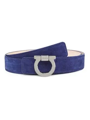 FERRAGAMO Men's Gancini Cut-to-Size Suede Belt - Midnight  - Midnight