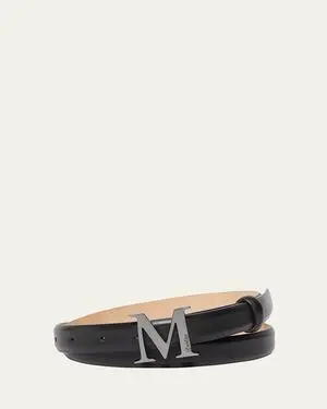 Max Mara Logo Calf Leather Belt - Black