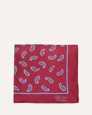 Charvet Men's Printed Silk Pocket Square - Red/blue