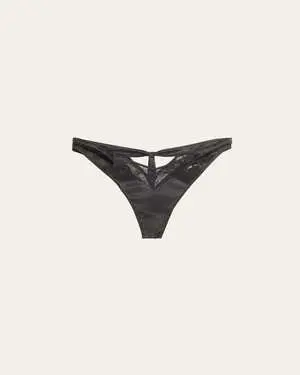 LIVY Grenelle Cutout Lace & Satin Tanga - Black