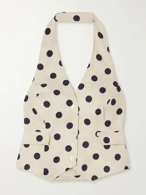Cara Cara Prescott Polka-dot Linen Halterneck Top