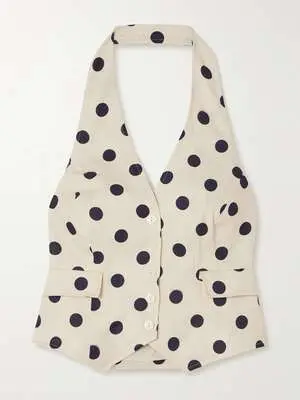 Cara Cara Prescott Polka-dot Linen Halterneck Top