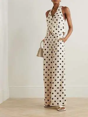 Cara Cara Prescott Polka-dot Linen Halterneck Top