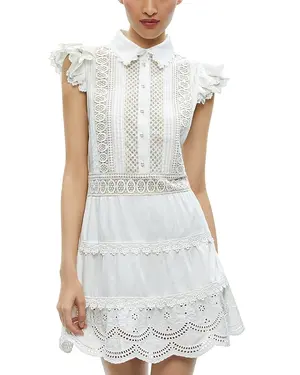Alice + Olivia Meeko Embroidered Mini Dress - Off White