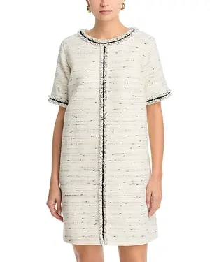 Caroline Rose Talia Fringe Trim Dress - Ivory/black