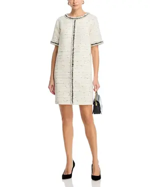 Caroline Rose Talia Fringe Trim Dress - Ivory/black