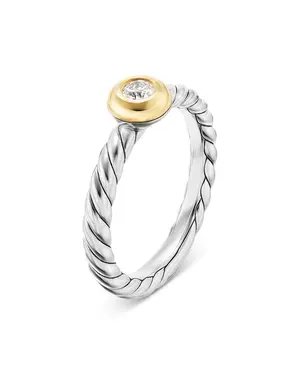 David Yurman Petite Cable Flex Ring With Diamond, 2.8mm - Silver