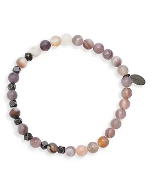 JAN LESLIE Matte Boswana Agate And Burnished Silver Beaded Bracelet - Grey