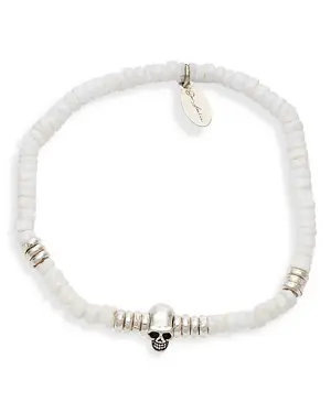 JAN LESLIE Shell And Sterling Silver Beaded Skull Bracelet - White