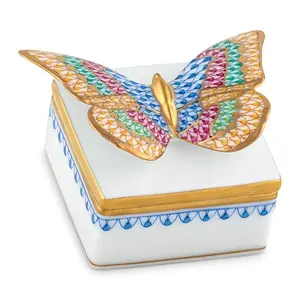 HEREND Porcelain Butterfly Box - Blue