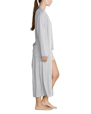 Barefoot Dreams Malibu Collection Soft Jersey Piped Robe - Heathered Gray/white