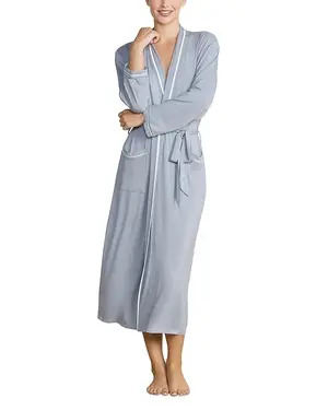 Barefoot Dreams Malibu Collection Soft Jersey Piped Robe Moonbeam/white