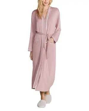 Barefoot Dreams Malibu Collection Soft Jersey Piped Robe Teaberry/white