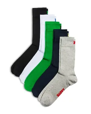 Happy Socks Assorted Solid Crew Socks 5-pack - White