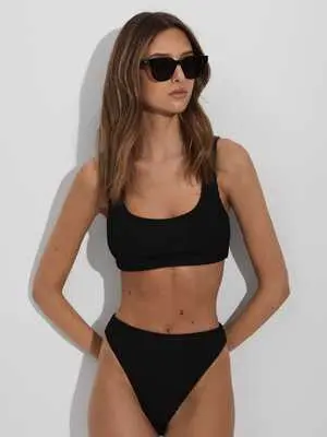 Good American Always Fits Textured High-rise Bikini Bottom - Black
