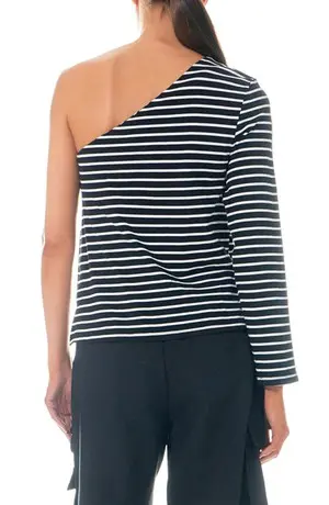 GREY LAB Stripe One-shoulder Asymmetric Top - Black/white