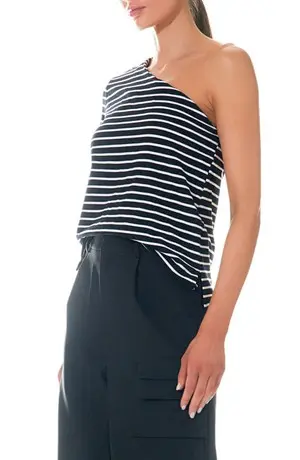 GREY LAB Stripe One-shoulder Asymmetric Top - Black/white