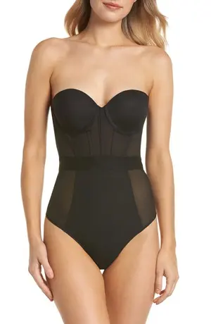 Dkny Sheer Strapless Underwire Bodysuit - Black