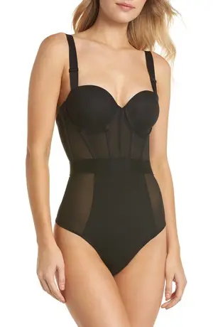 Dkny Sheer Strapless Underwire Bodysuit - Black