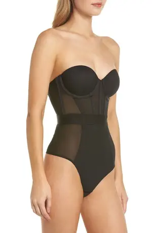 Dkny Sheer Strapless Underwire Bodysuit - Black