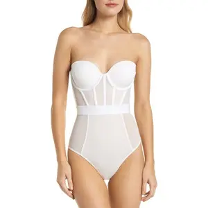 Dkny Sheer Strapless Underwire Bodysuit - White