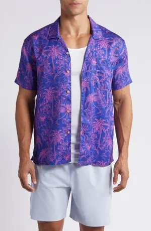 BOARDIES Palms Print Camp Shirt - Blue