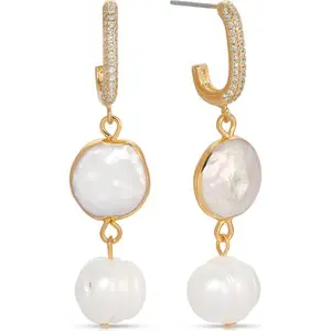Ettika Cultured Freshwater Pearl Drop Huggie Hoop Earrings - Gold