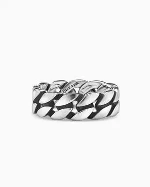 David Yurman Curb Chain Band Ring With Black Diamonds - All Sterling Silver