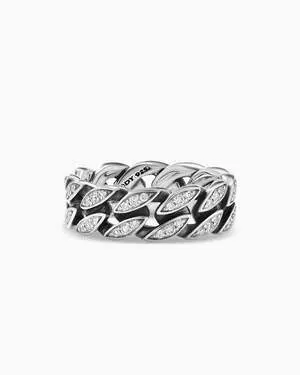 David Yurman Curb Chain Band Ring With Black Diamonds - Diamond