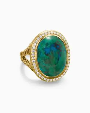 David Yurman Albion Oval Ring In 18k Yellow Gold With And Diamonds - Chrysocolla