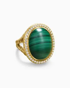 David Yurman Albion Oval Ring In 18k Yellow Gold With And Diamonds - Malachite