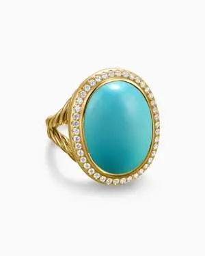 David Yurman Albion Oval Ring In 18k Yellow Gold With And Diamonds - Turquoise
