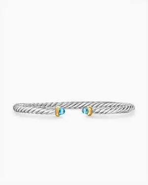 David Yurman Cable Flex® Bracelet In Sterling Silver And 14k Yellow Gold With Topaz - Blue Topaz