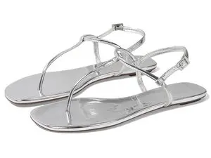 Schutz Schutz Elsha Metallic Square Toe Thong Slingback Sandals Silver