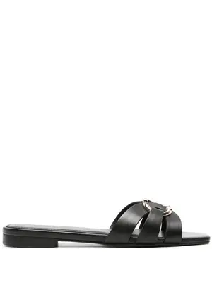 TWINSET Oval T-plaque Leather Slides - Black