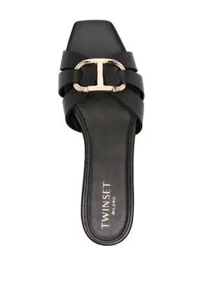 TWINSET Oval T-plaque Leather Slides