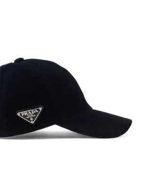 Prada Triangle-logo Corduroy Cap - Blue