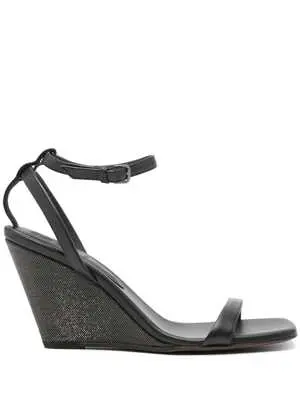 Brunello Cucinelli 90mm Leather Wedge Sandals