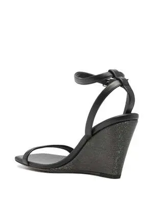 Brunello Cucinelli 90mm Leather Wedge Sandals